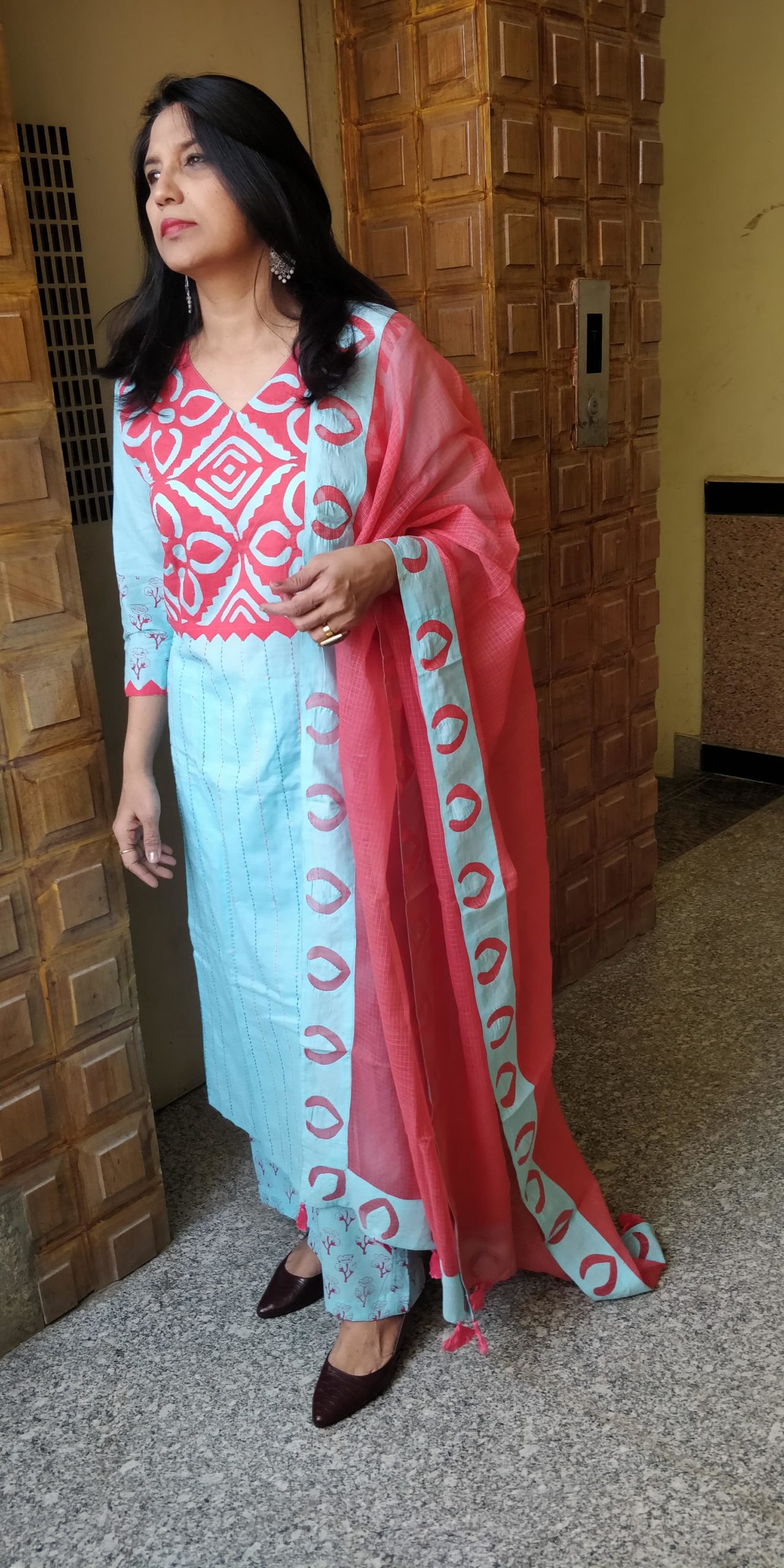 Cotton Cambric Kurta & Palazzo with Kota Doria Dupatta Set Embroidered ...